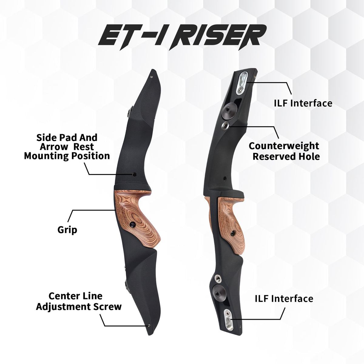 60" Archery Recurve Bow ET-1 ILF 17” Riser with N3 Carbon Fiber Limb R